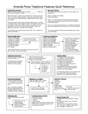 Fillable Online Amanda Portal Telephone Features Quick Reference ...