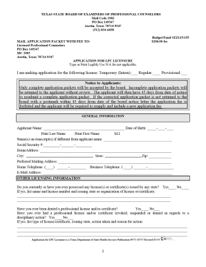 Fillable Online dshs state tx Texas State Board of Examiners of ...