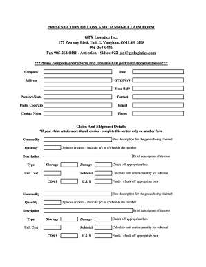 Fillable Online GTX LOGISTICS Claim Form 1 4 Fax Email Print - pdfFiller