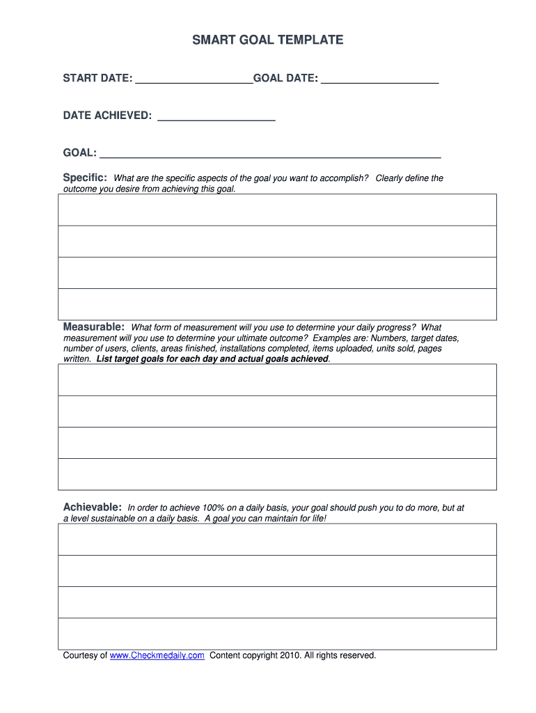 Fillable Online SMART GOAL TEMPLATE - bCheckMeDailybbcomb Fax Email ...
