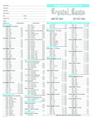 Fillable Online Suggested Retail Price List - Crystal Caste Fax Email ...
