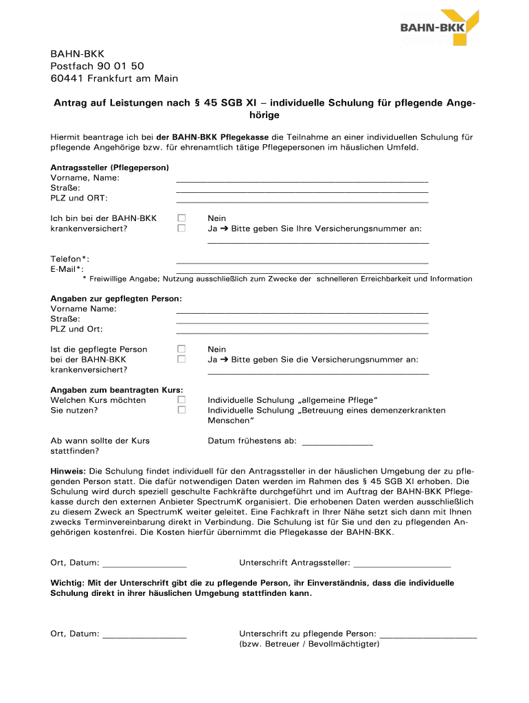 Ausfüllbar Online bahn-bkk Antrag Pflegekurs 2docx Fax Email Drucken ...
