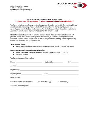 Fillable Online jcahpo Instructor Response bFormb PDF - JCAHPO Fax Email Print - pdfFiller