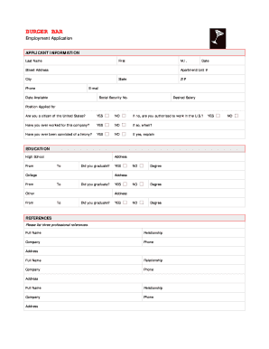 Fillable Online BURGER BAR - Free Job Application Form Fax Email Print ...