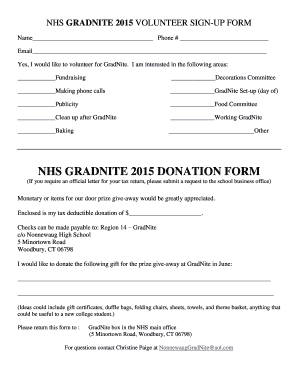 Fillable Online ctreg14 NHS GRADNITE b2015b DONATION bFORMb - Region 14 ...