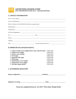Fillable Online ADVERTISING BOOKING FORM - bQSb bAsiab Fax Email Print ...