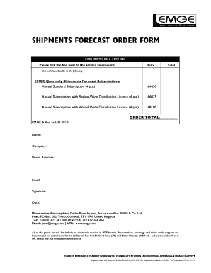 Fillable Online EMGE QUARTERLY SHIPMENTS FORECAST ORDER FORM Fax Email ...