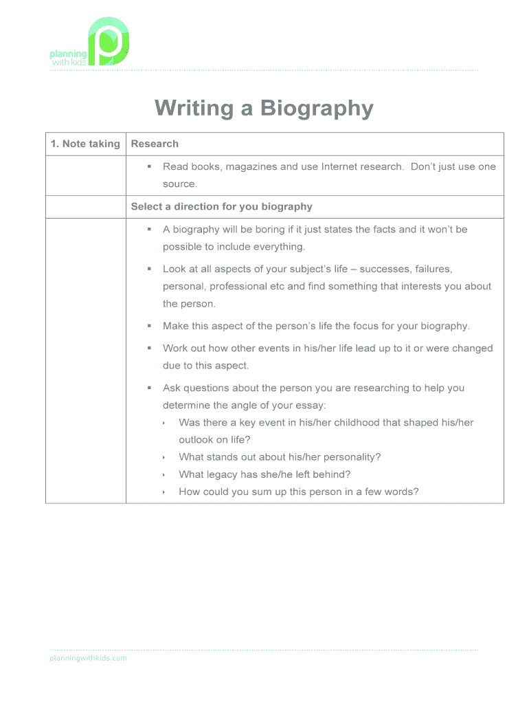 Fillable Online Writing a Biography Fax Email Print - pdfFiller