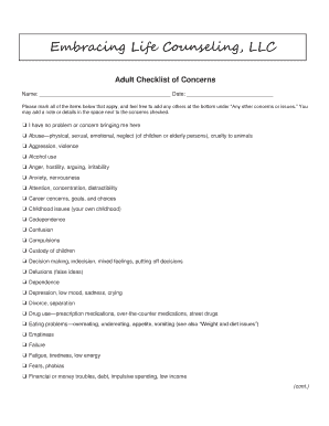 Fillable Online Adult checklist of concerns.docx.docx - Embracing Life ...