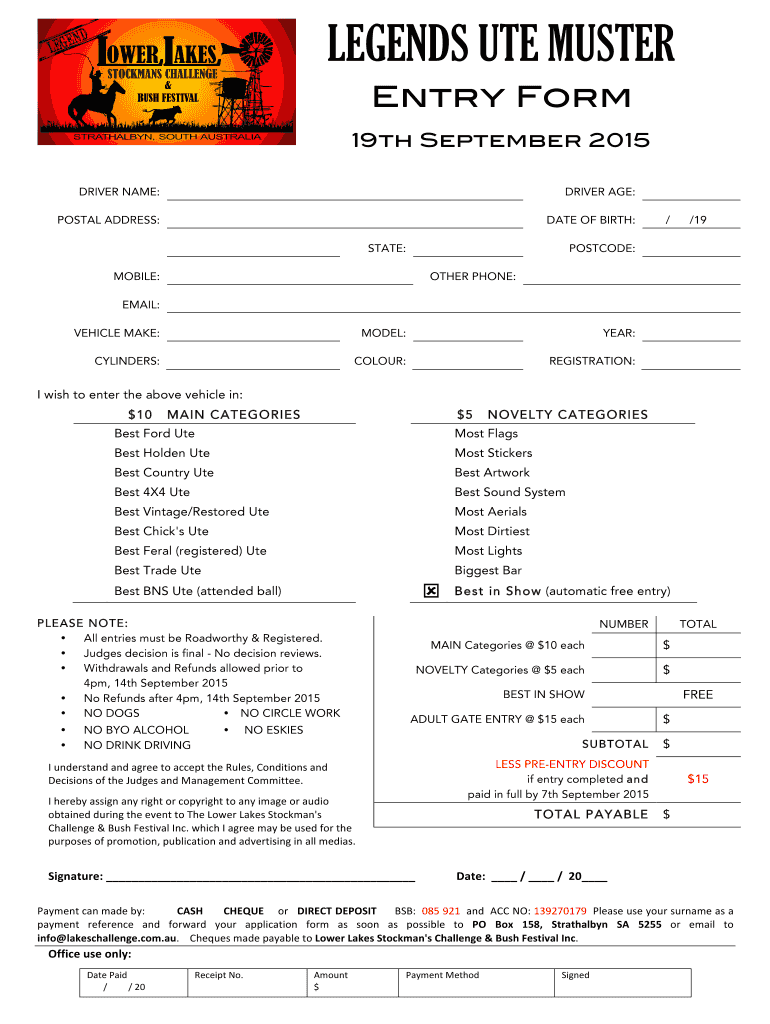 Fillable Online Ute Muster ENTRY FORM 2015docx Fax Email Print - pdfFiller