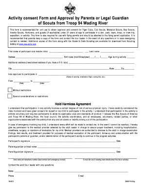Fillable Online Activity consent Form and Approval by Parents or Legal ...