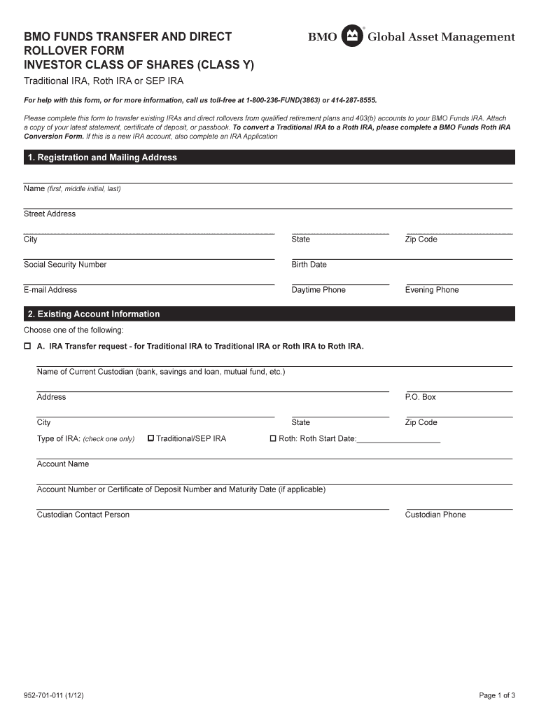 Fillable Online Bmo Bfundsb Transfer And Direct Rollover Bformb Bb Fax Email Print Pdffiller
