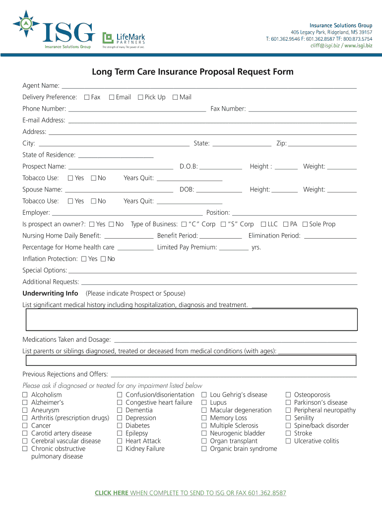 Fillable Online isgi Long Term Care Insurance Proposal Request Form ...