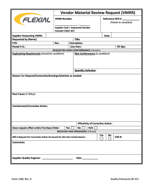 Fillable Online Vendor Material Review Request VMRR - Flexial Fax Email ...