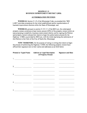 Fillable Online starkville Highway 12 BID Petition - Greater Starkville - starkville Fax Email ...