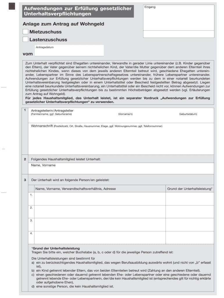 Ausfüllbar Online Aufwendungen zur Erfllung gesetzlicher Unterhaltsverpflichtungen Eingang ...