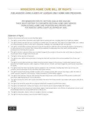 Fillable Online MINNESOTA HOME CARE BILL OF RIGHTS - The Waters Senior ...