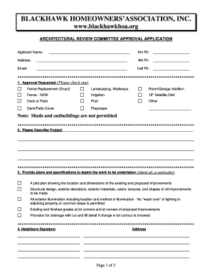 Fillable Online ARC Submission Form - Fairways of Blackhawk HOA Fax ...