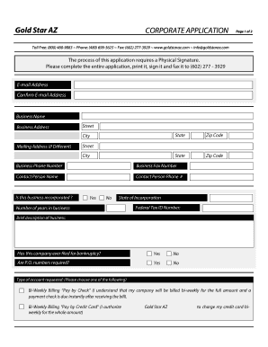 Fillable Online Gold Star AZ CORPORATE APPLICATION Page 1 of 2 Fax Email Print - pdfFiller