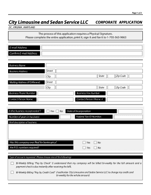Fillable Online City Limousine and Sedan Service LLC CORPORATE APPLICATION Fax Email Print ...