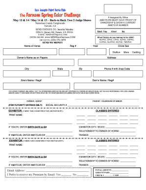 Fillable Online 2011 Spring Show Entry Form Fax Email Print - pdfFiller