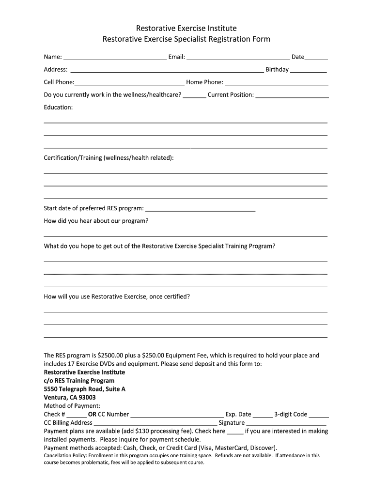Fillable Online Restorative Exercise Institute Restorative Exercise ...