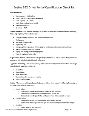 Fillable Online Engine 352 Driver Initial Qualification Check List ...
