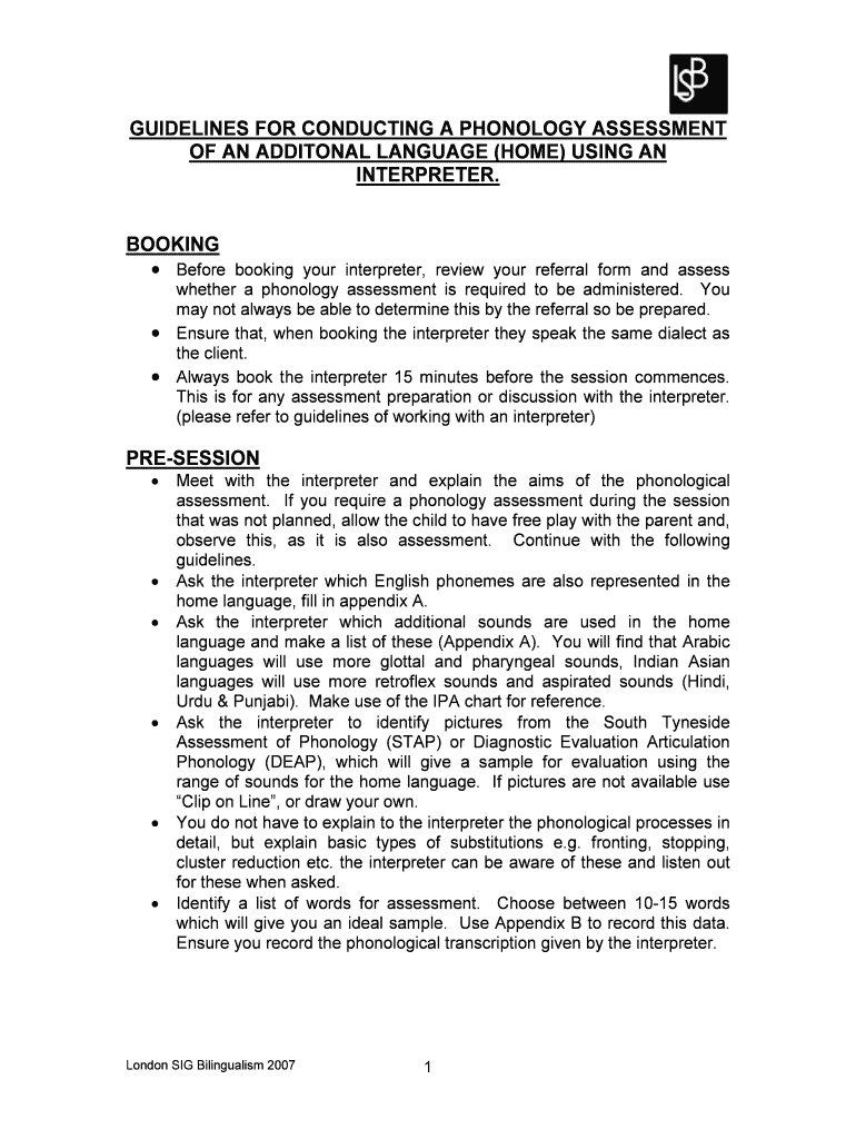 Fillable Online GUIDELINES FOR CONDUCTING A PHONOLOGY ASSESSMENT Fax ...