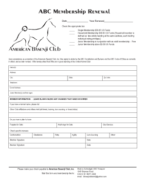 Fillable Online americanbasenjiclub ABC Membership Renewal Date Year ...