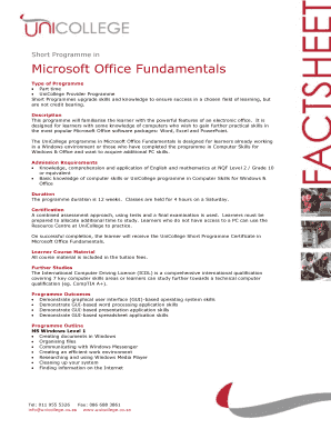 Fillable Online unicollege co Short Programme in Microsoft Office ...