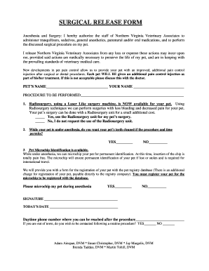 Fillable Online SURGICAL RELEASE FORM - bnovapetvetbbcomb Fax Email Print - pdfFiller