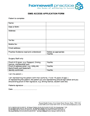 Fillable Online homewellcurlewpractice co Emis Access Application Form ...