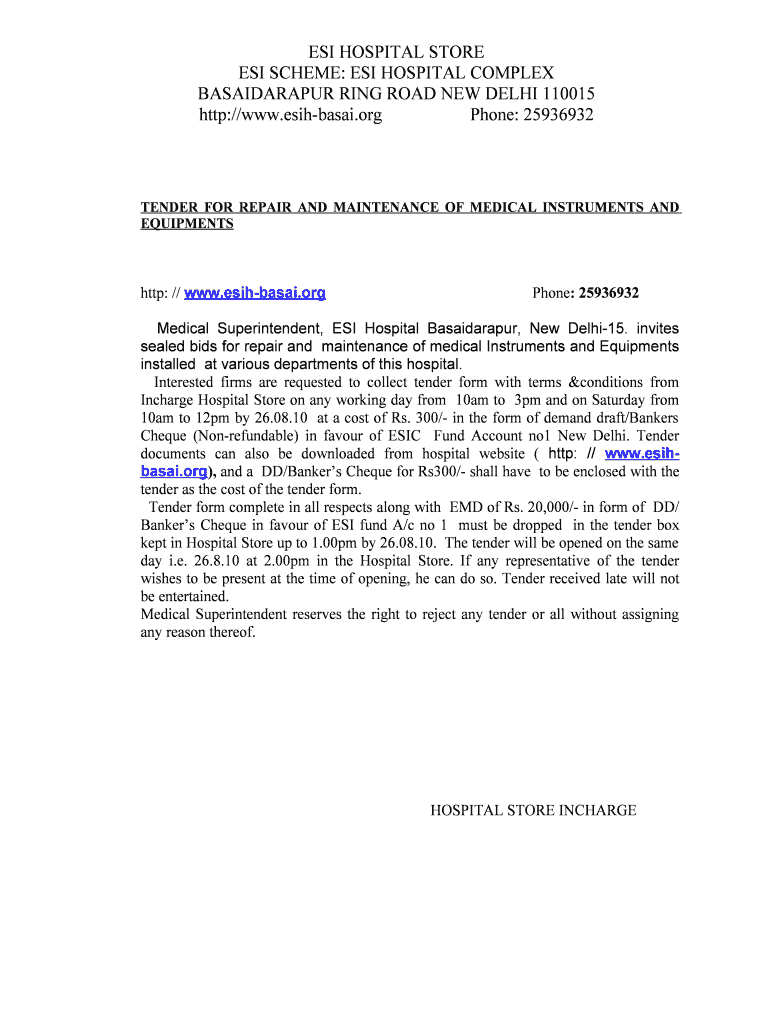 Fillable Online esihospital ESI HOSPITAL STORE ESI SCHEME ESI HOSPITAL ...