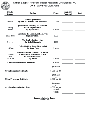 Fillable Online wbh-fmc 2015 Book Order Form - Christ in Every Home Fax ...