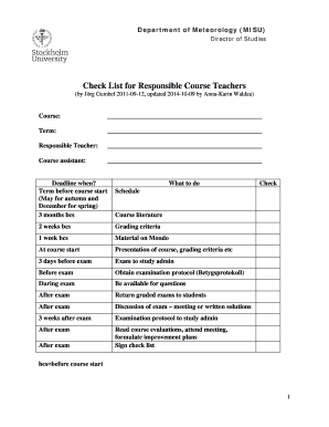 Fillable Online misu su Check List for Responsible Course Teachers - s ...