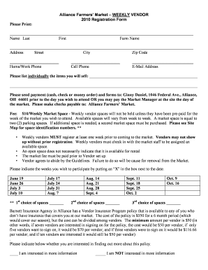 Fillable Online 2010 Weekly Regis Form - Revdoc Fax Email Print - pdfFiller