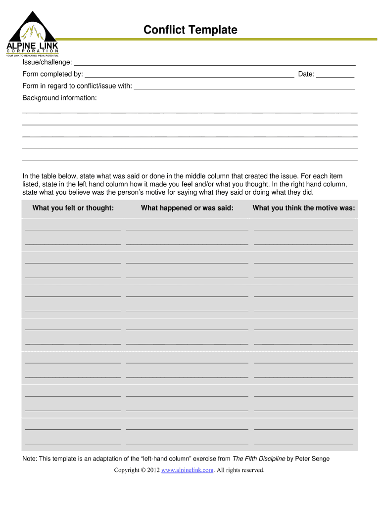 Fillable Online Conflict Template - Alpine Link Corporation Fax Email ...