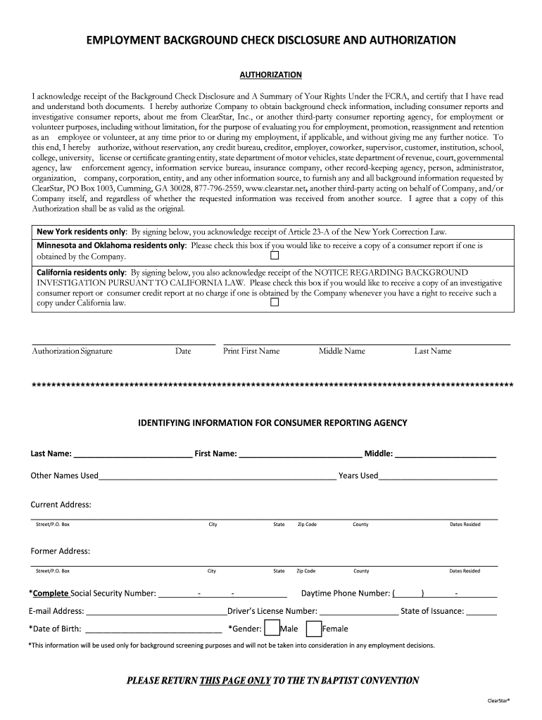 Fillable Online tndisasterrelief TBDR Background Screen Authorization ...