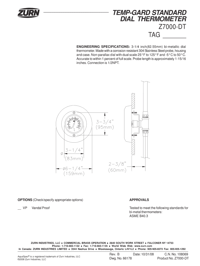 Fillable Online TEMP-GARD STANDARD - Zurn products Fax Email Print ...