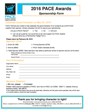 Fillable Online pacecommunity 2016 PACE Sponsorship Pledge bFormb 1 Fax Email Print - pdfFiller