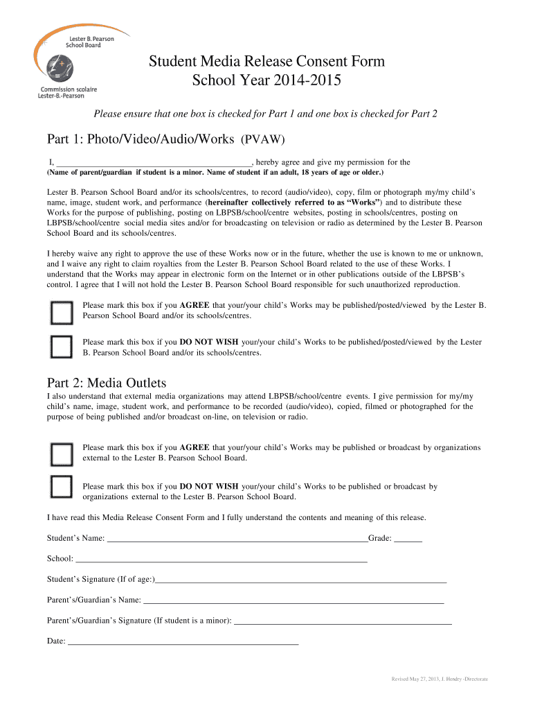 Fillable Online orchard lbpsb qc Student Media Release Consent Form ...