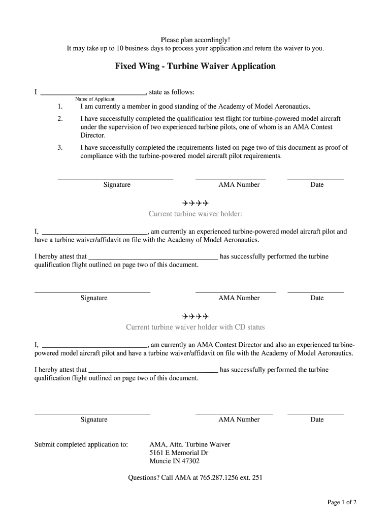 Fillable Online Fixed Wing - Turbine Waiver Application Fax Email Print - pdfFiller