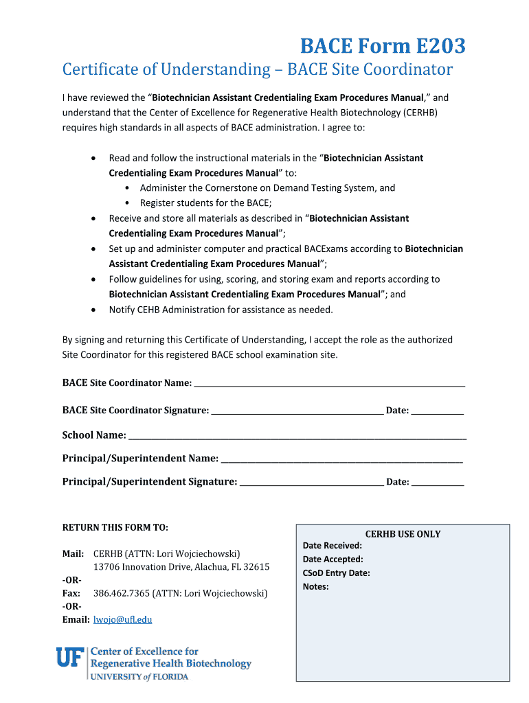 Fillable Online BACE Form E203 - University of Florida Fax Email Print ...