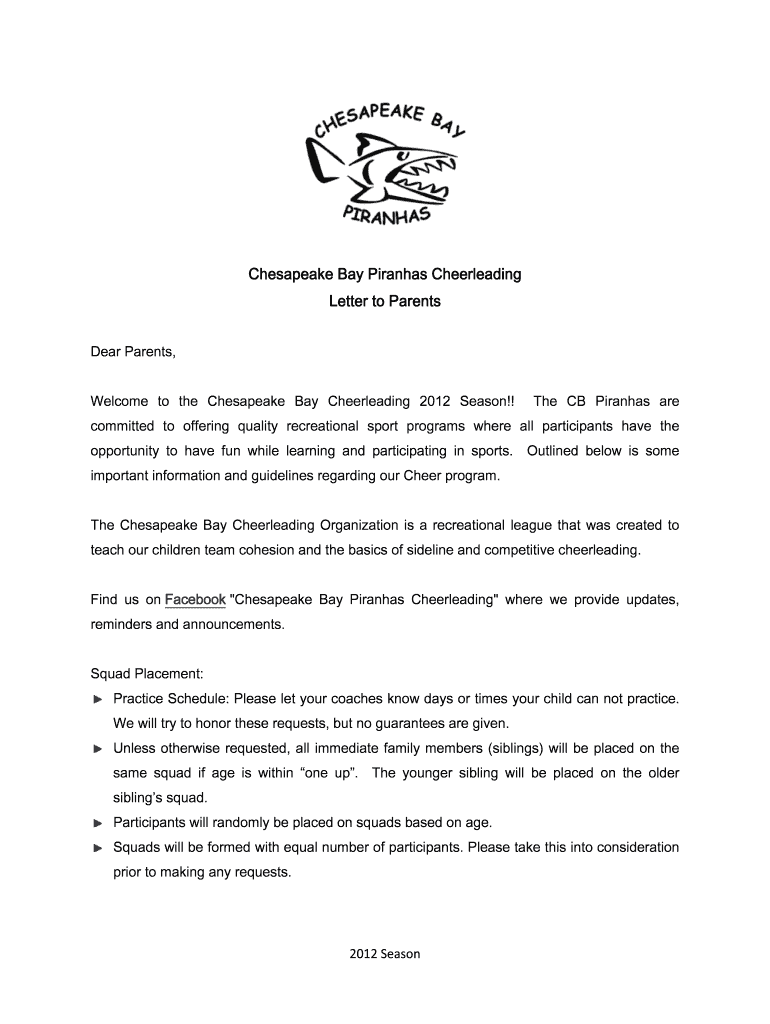 Fillable Online Chesapeake Bay Piranhas Cheerleading Fax Email Print ...