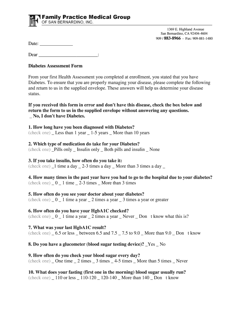 Fillable Online fpmgrp Diabetes Assessmentdoc - fpmgrp Fax Email Print ...