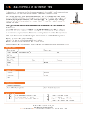 Fillable Online AWCC Student Details and Registration Form Fax Email ...