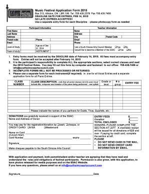 Fillable Online Music Festival Application Form 2015 Box 313 Alliston ...