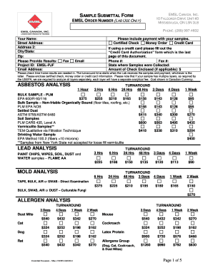 Fillable Online SAMPLE SUBMITTAL FORM EMSL C EMSL L U O 10 F D U 3 Fax Email Print - pdfFiller