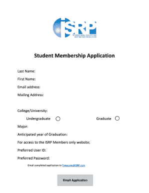 Fillable Online Student Membership Application - isrpcom Fax Email ...