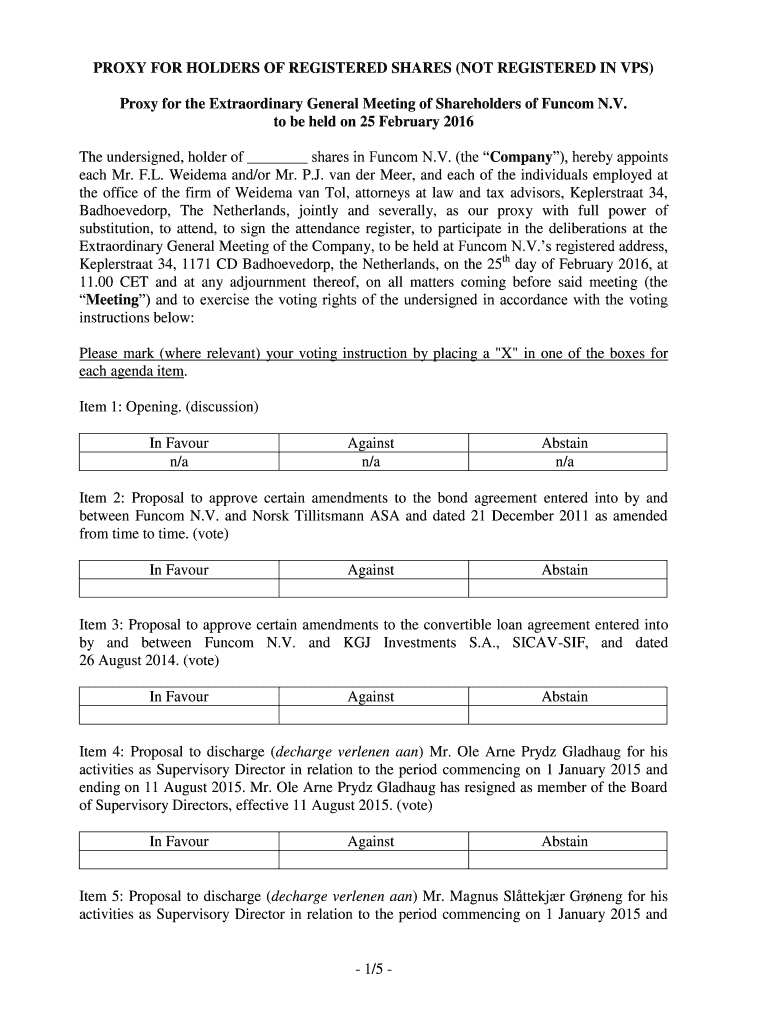 Fillable Online PROXY FOR HOLDERS OF REGISTERED SHARES (NOT REGISTERED ...